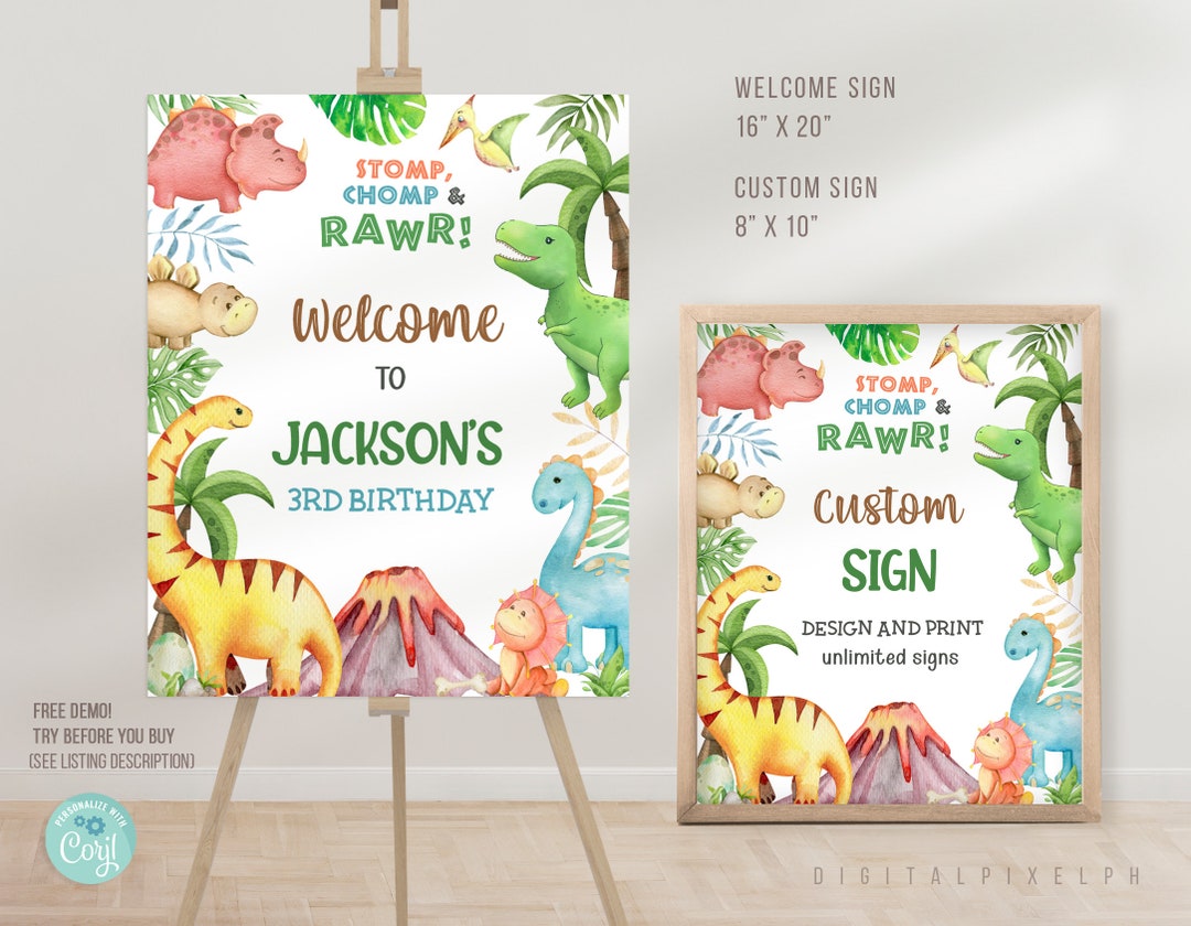 Editable Dinosaur Birthday Welcome Sign Template, Dinosaur Birthday ...