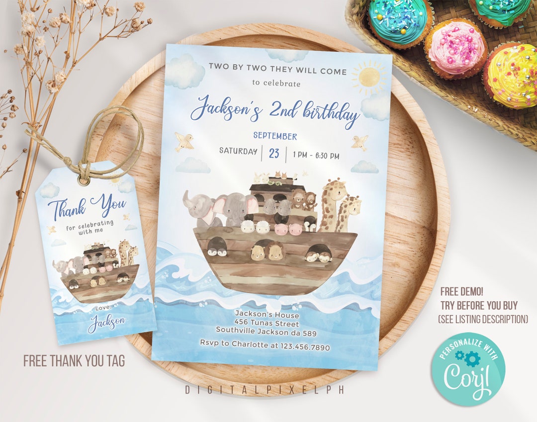 Editable Noah's Ark Birthday Invitation Template, Noah's Ark Invitation ...