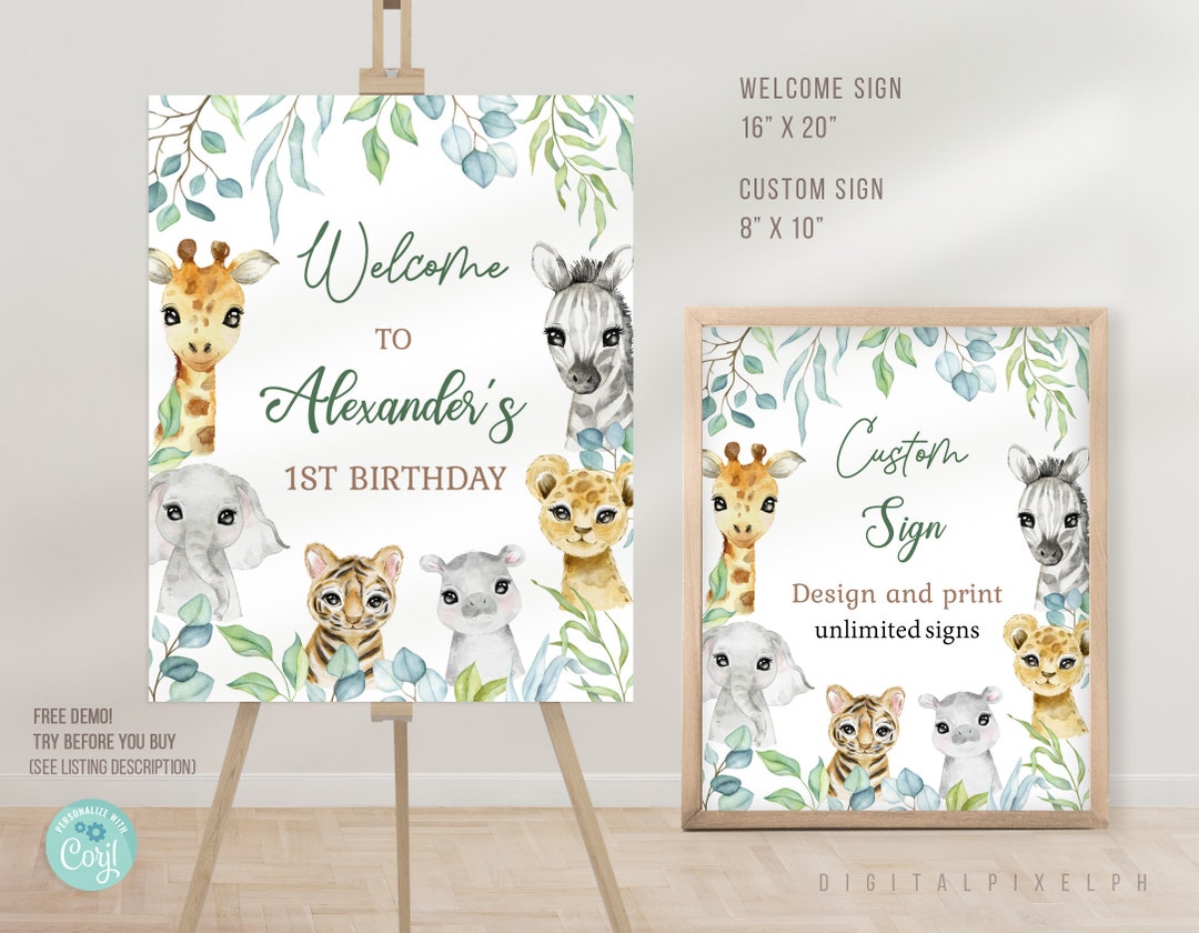Editable Safari Birthday Party Welcome Sign Template, Safari Birthday ...