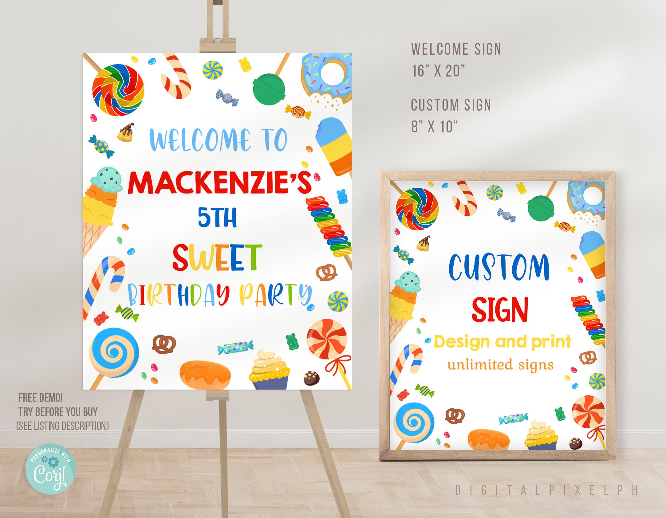 Editable Sweets Candy Welcome Sign Template, Sweets Birthday Custom ...