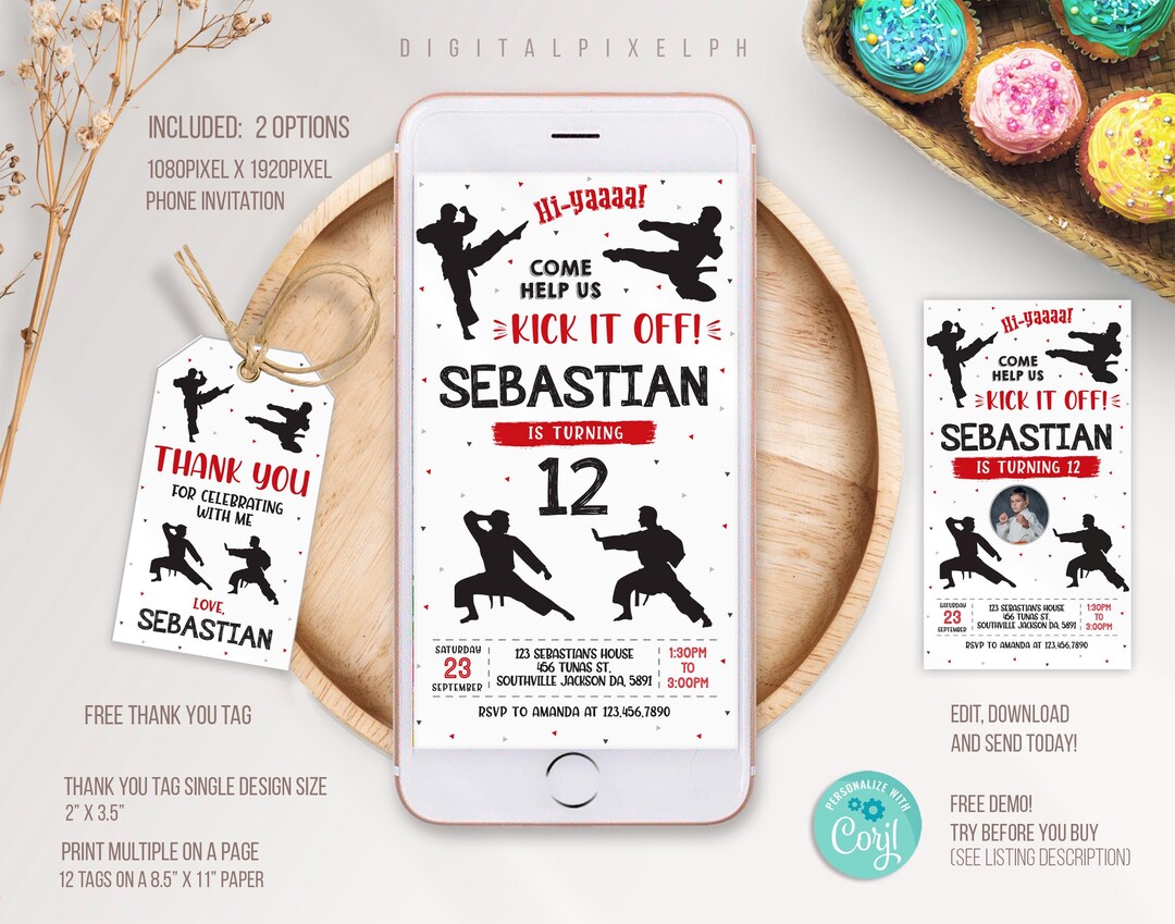 Editable Karate Electronic Invitation Template, Karate Phone Invitation ...
