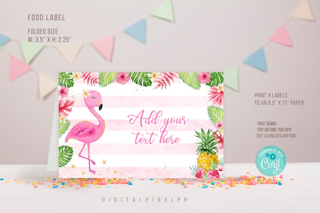 Editable Flamingo Food Label, Flamingo Birthday Party Food Tent Cards ...