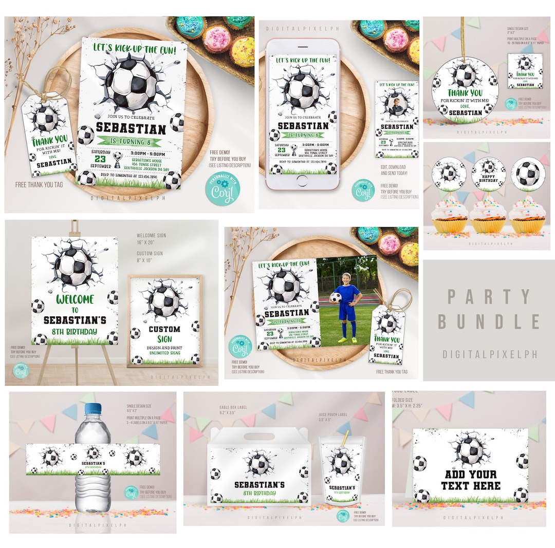 Editable Soccer Birthday Invitation Bundle Template, Soccer Welcome ...