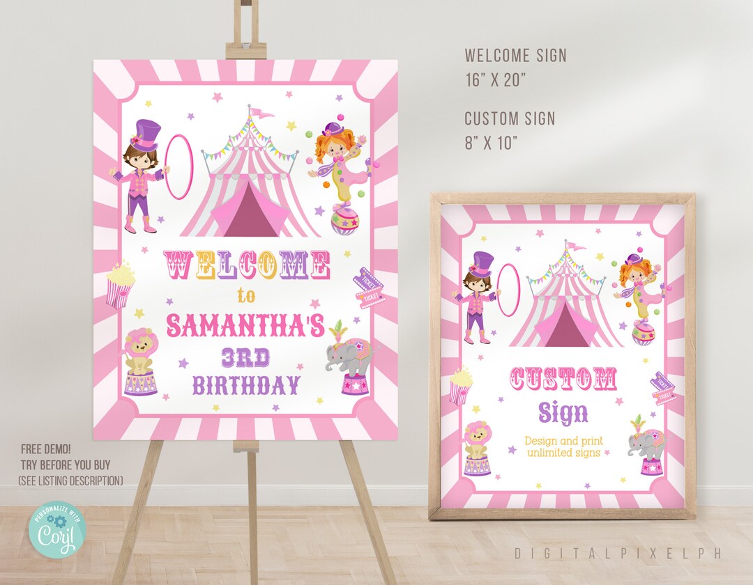 Editable Circus Welcome Sign Template, Circus Custom Sign Template ...