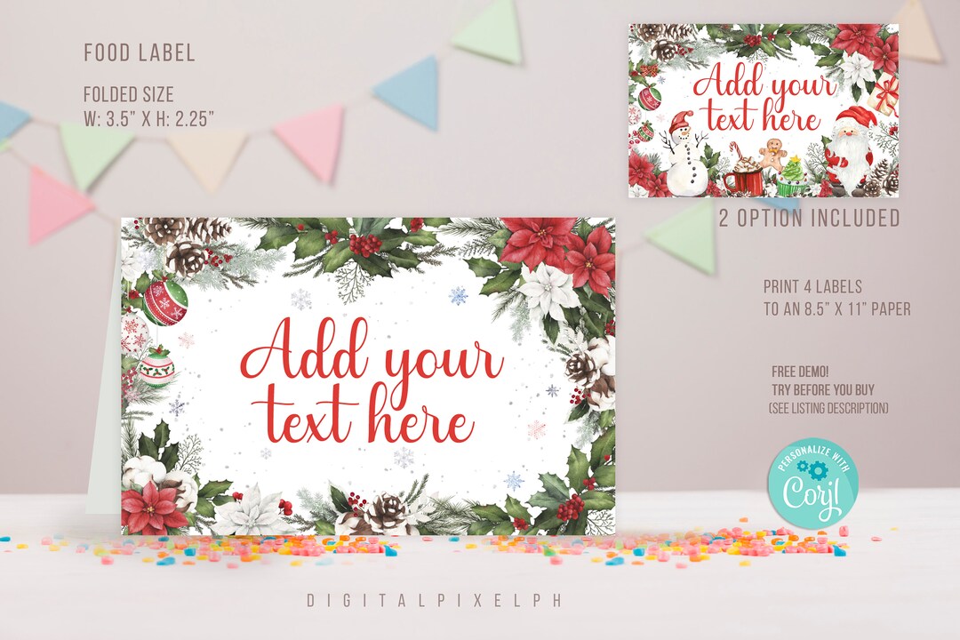 Editable Christmas Food Label, Christmas Food Tent Cards, Christmas ...
