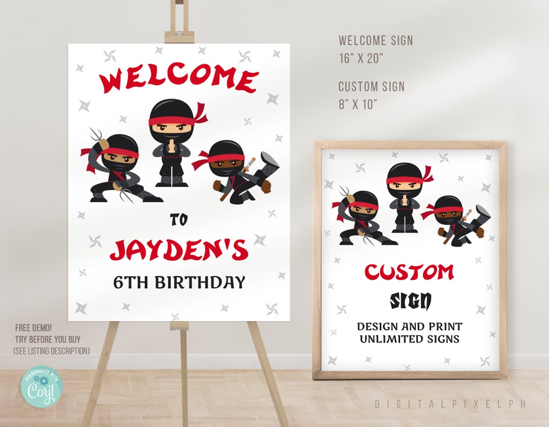 Editable Ninja Warrior Welcome Sign Template, Ninja Warrior Custom Sign ...