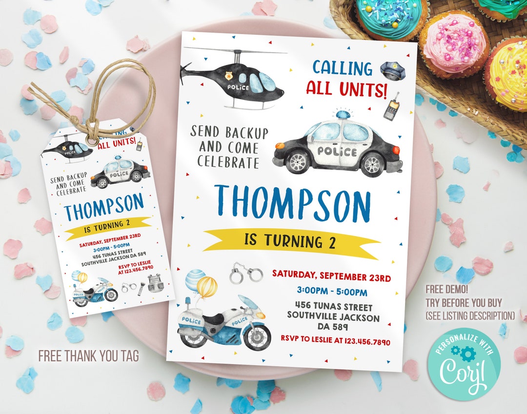 EDITABLE Police Invitation, Police Officer Invite, Policeman Invitation ...