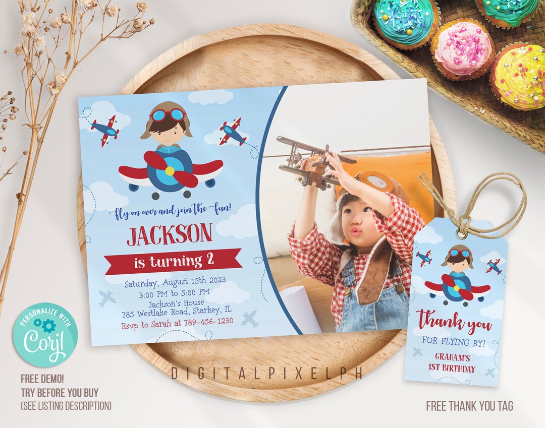 Airplane Birthday Invitation Template, Airplane Invitation, Pilot ...