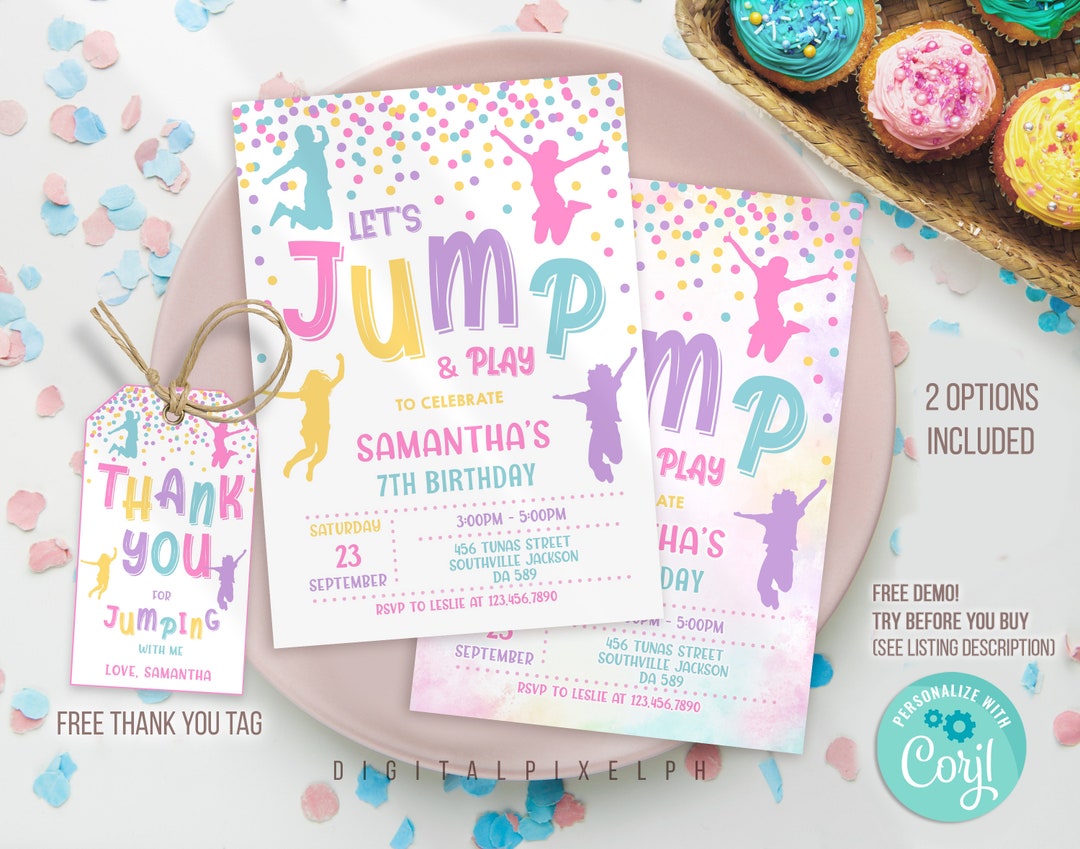Jump Birthday Party Invitation Template, Jump Birthday Party Invite ...