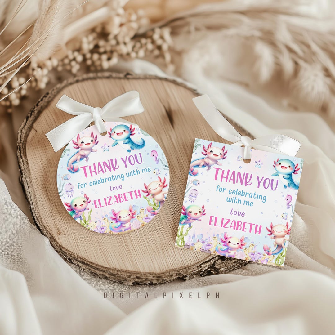Axolotl Thank You Tags, Party Favor Stickers (digital Download) - Etsy