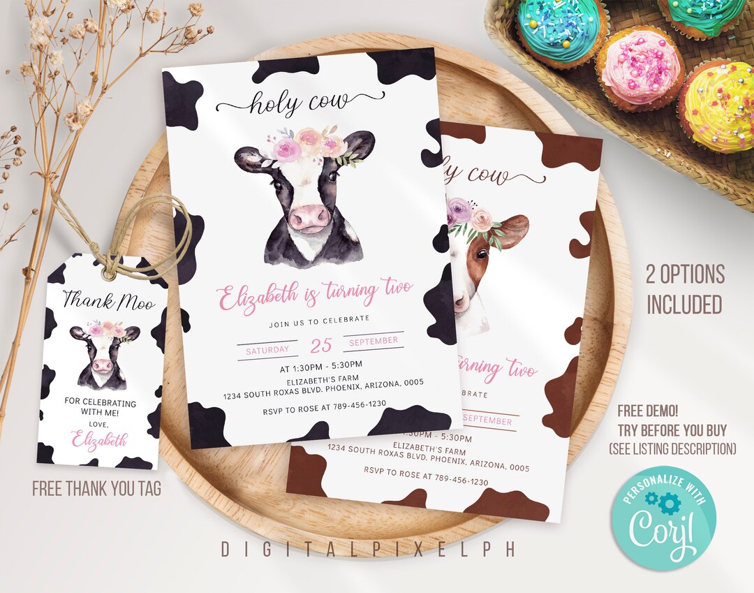 Editable Holy Cow Birthday Invitation Template, Holy Cow Birthday ...
