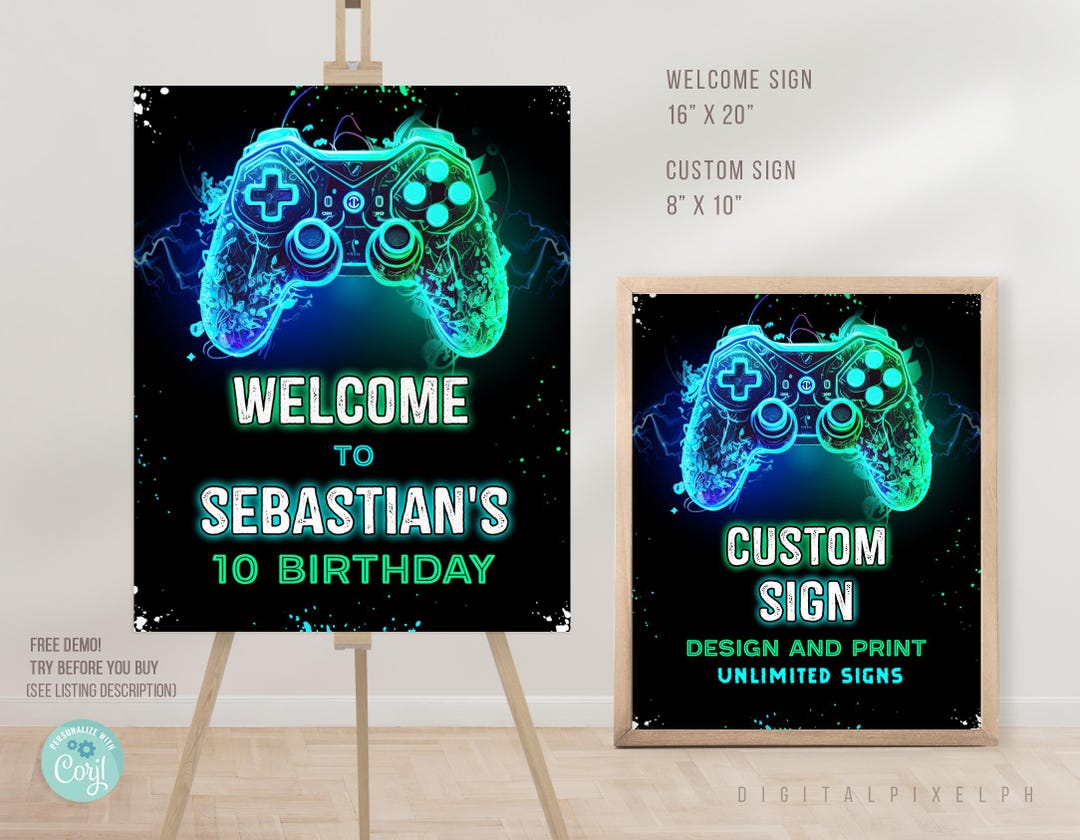 Editable Video Game Welcome Sign Template, Video Game Birthday Custom ...