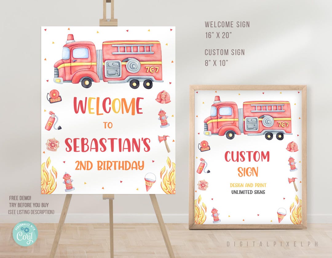 Editable Fire Truck Welcome Sign Template, Fire Truck Custom Sign ...