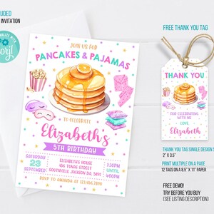 Editable Pancake Birthday Invitation Template, Pancakes and Pajamas ...