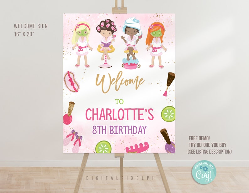Editable Spa Party Welcome Sign Template, Custom Sign (digital Download ...