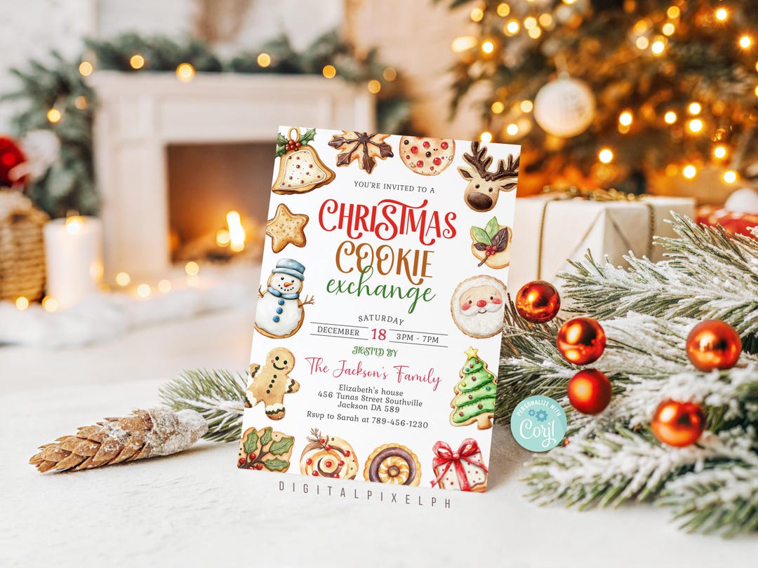 Christmas Cookie Exchange Invitation, Editable Template (digital ...