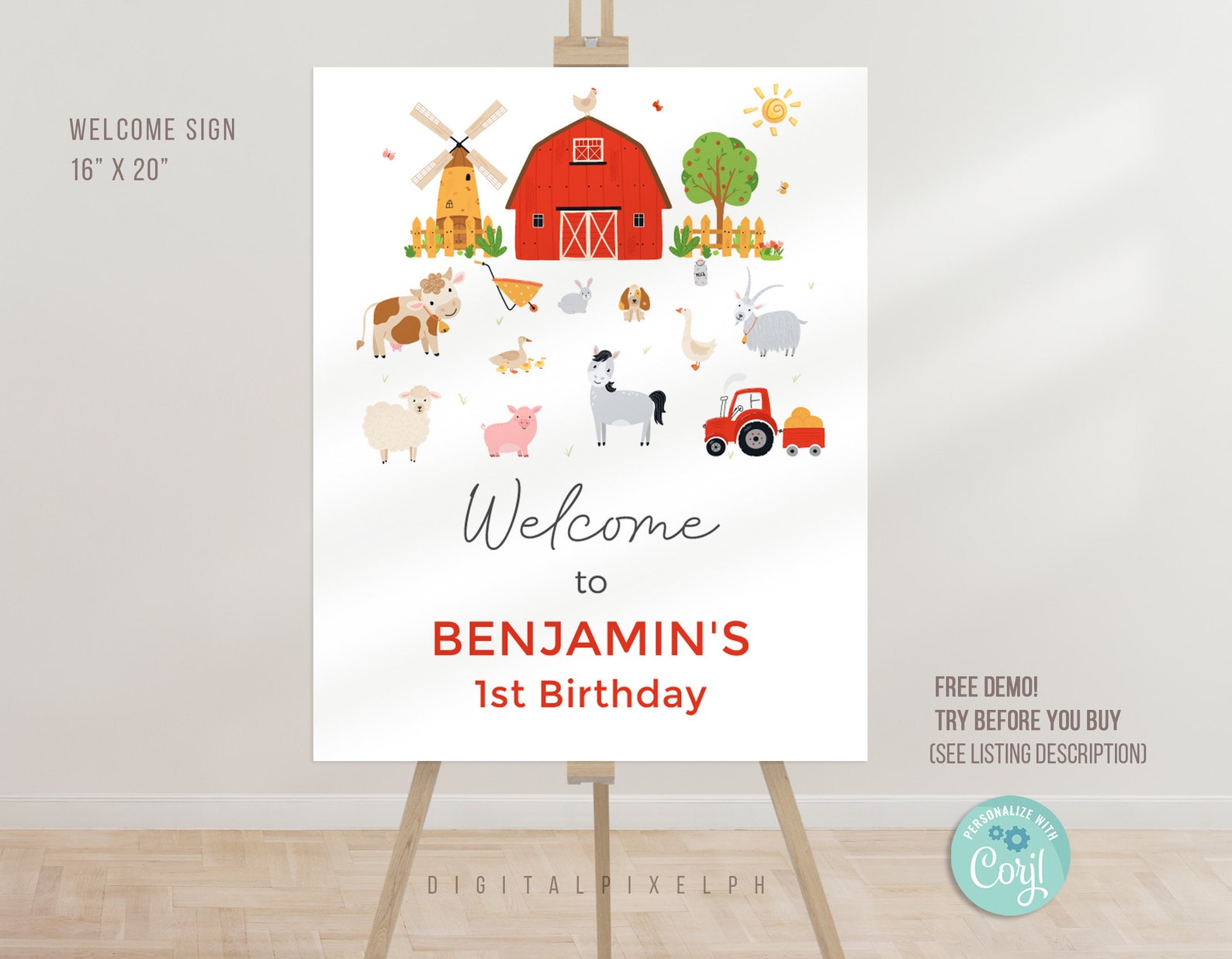 Editable Farm Birthday Welcome Sign Template, Farm Birthday Custom Sign ...