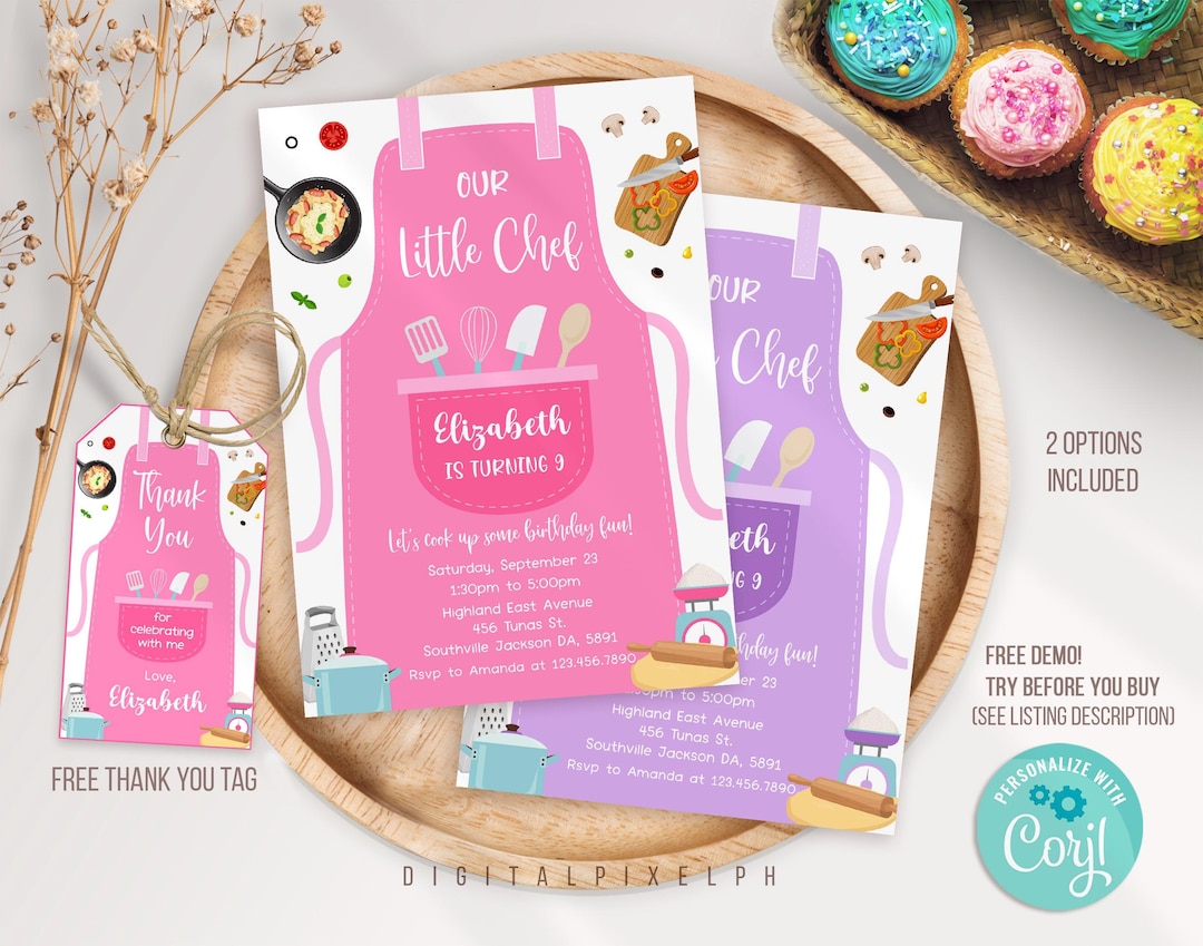 Editable Cooking Birthday Invitation Template, Cooking Birthday ...