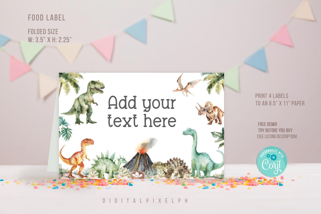 Editable Dinosaur Food Label, Dinosaur Birthday Party Food Tent Cards ...