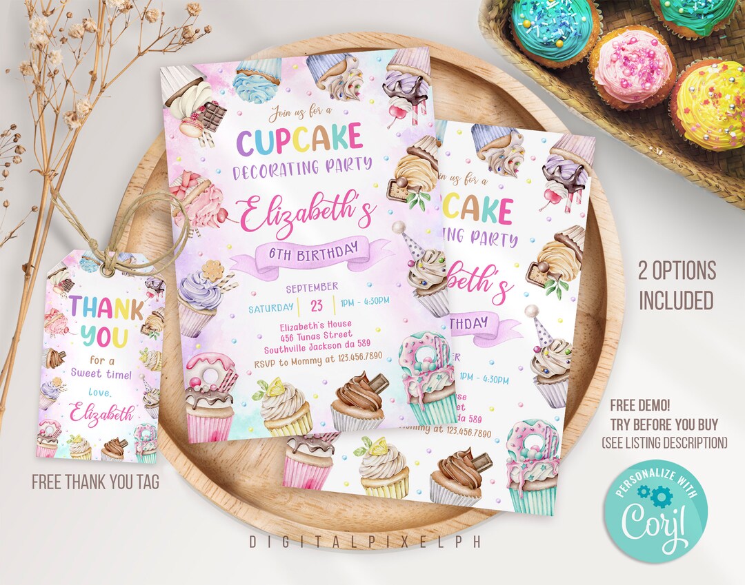 Editable Cupcakes Invitation, Cupcake Birthday Invitation, Sweet ...
