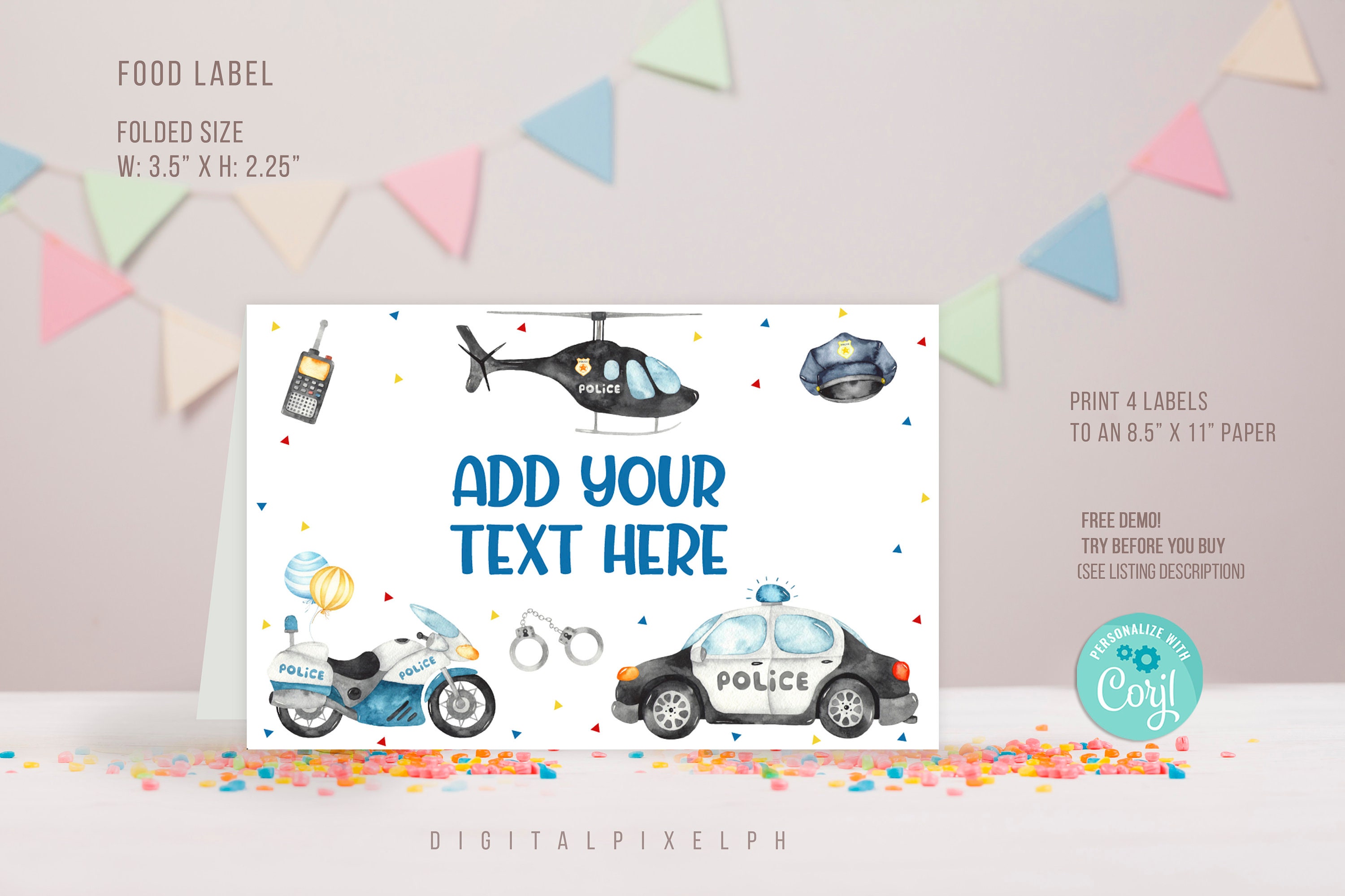 Editable Police Food Label, Police Food Tent Cards, Police Food Tent ...
