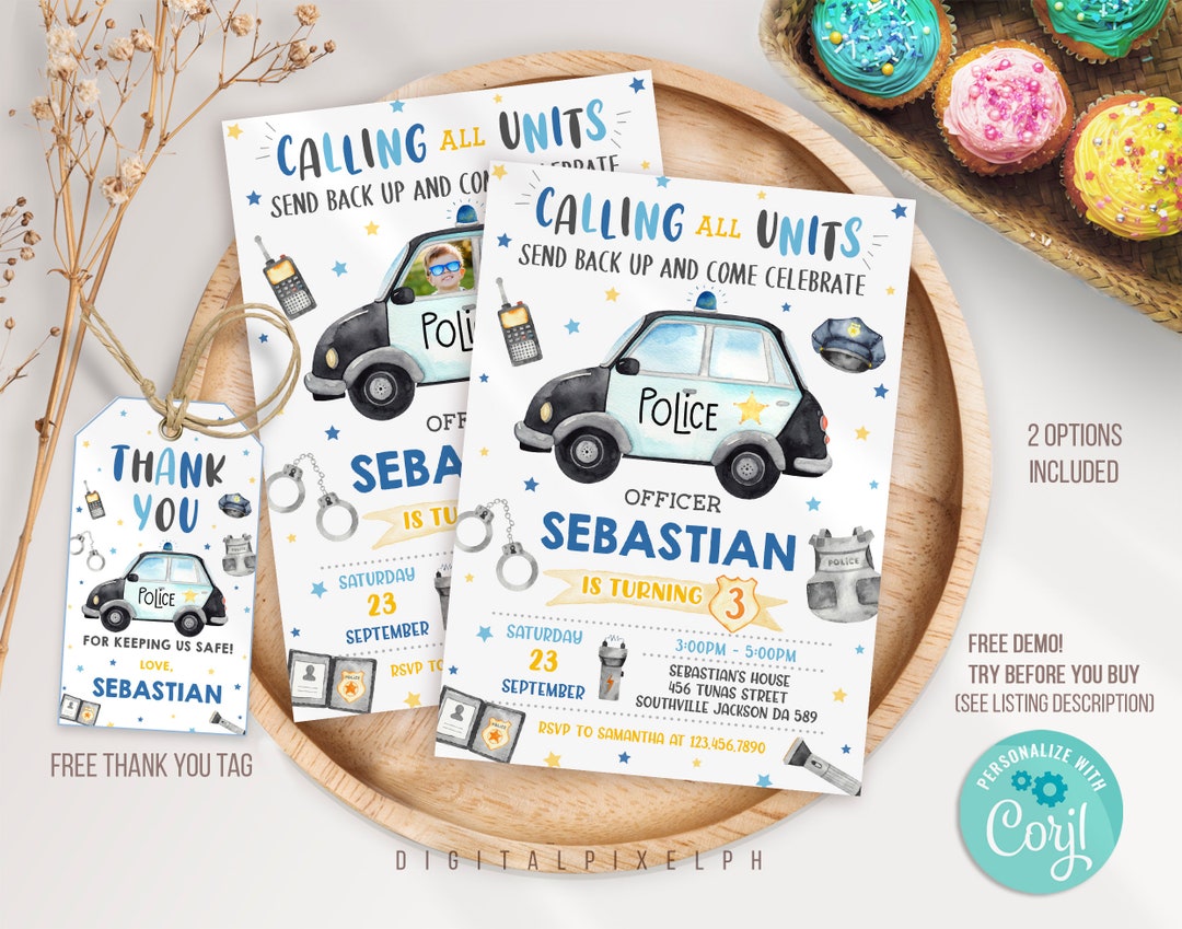 Editable Police Birthday Invitation Template, Police Officer Invitation ...