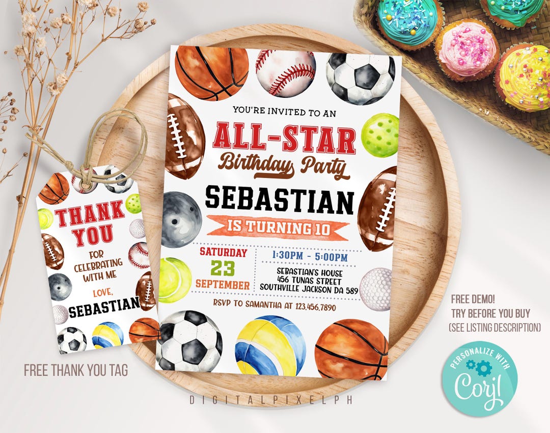 Editable Sports Birthday Invitation Template, Sports Invitation, Sports ...