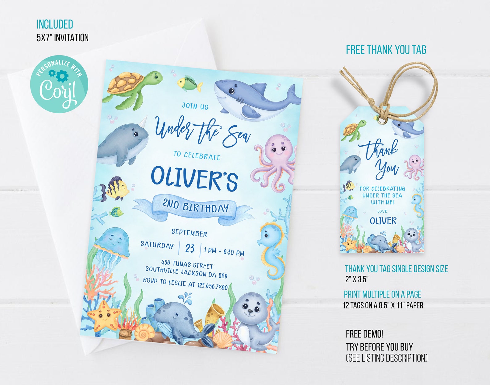 Editable Under the Sea Birthday Invitation, Editable Ocean Animals ...