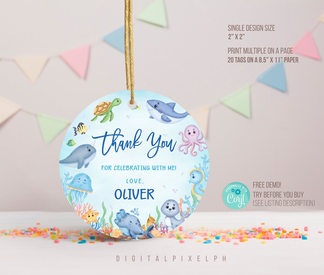 Editable Round Under the Sea Thank You Tags Under the Sea - Etsy