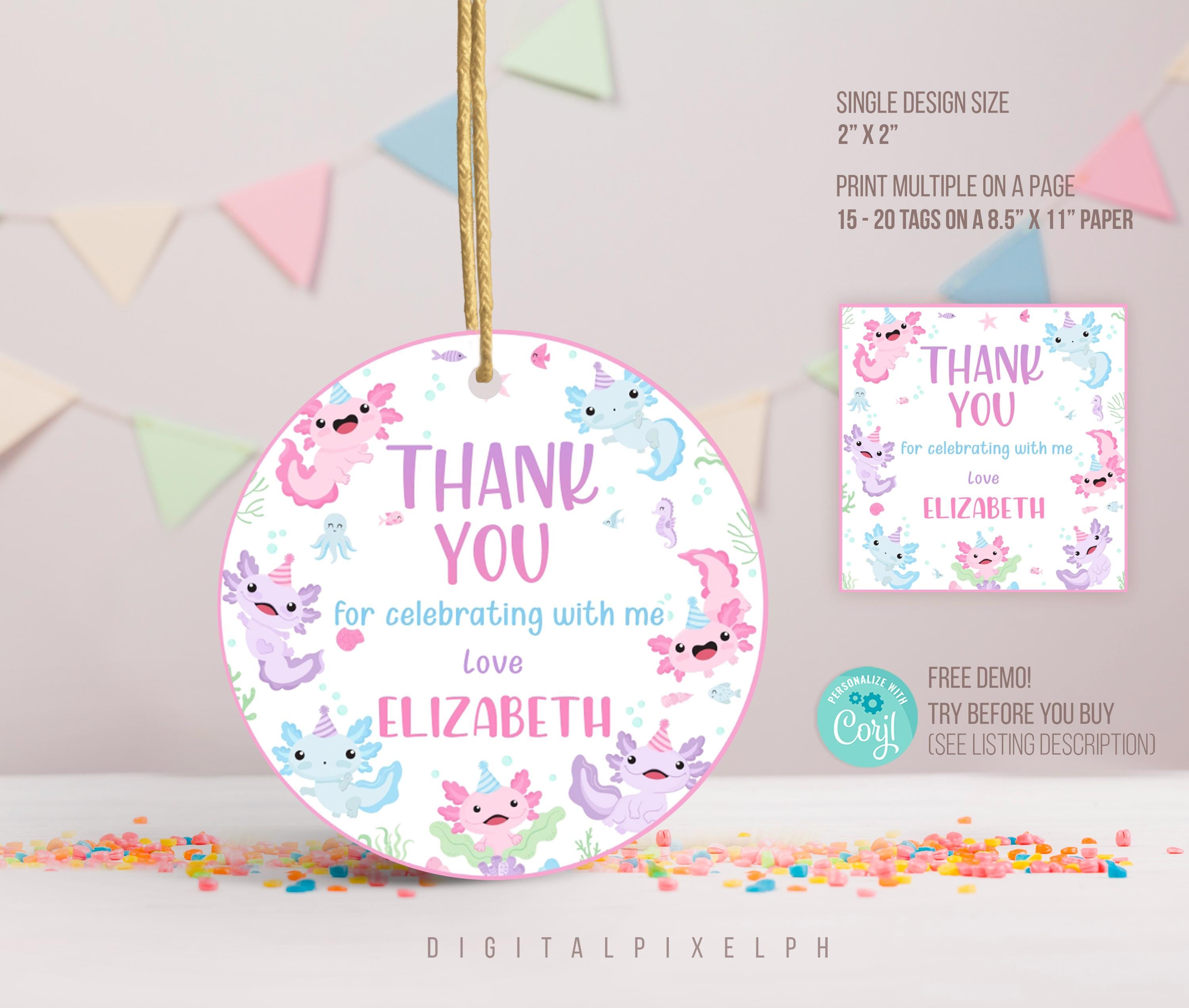 Editable Axolotl Round Thank You Tags, Axolotl Sticker, Axolotl Square ...