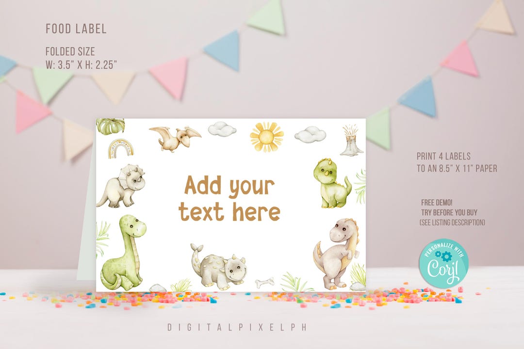 Editable Dinosaur Food Label, Dinosaur Birthday Party Food Tent Cards ...