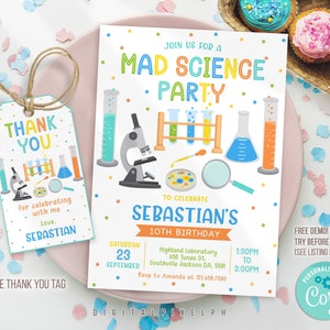 Editable Mad Science Experiment Birthday Invitation, Science Experiment ...
