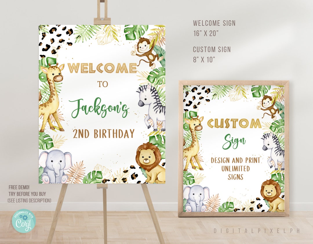 Editable Safari Birthday Party Welcome Sign Template, Safari Birthday ...