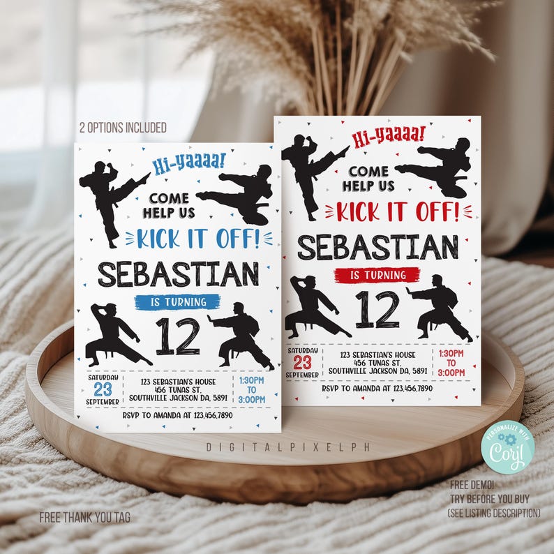 Invitación de cumpleaños de artes marciales, invitación de karate ...
