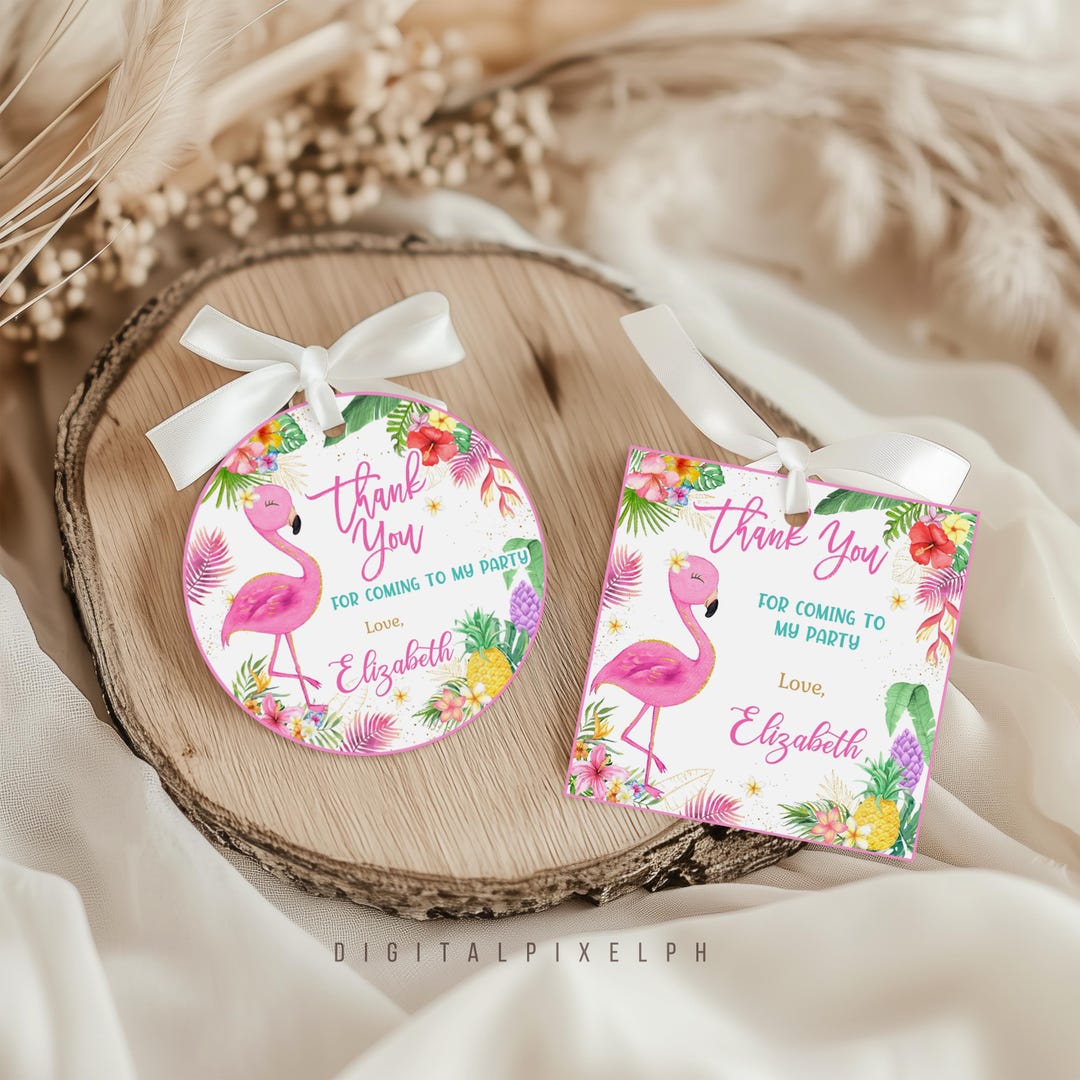 Editable Flamingo Thank You Tags, Tropical Party Favors (digital ...