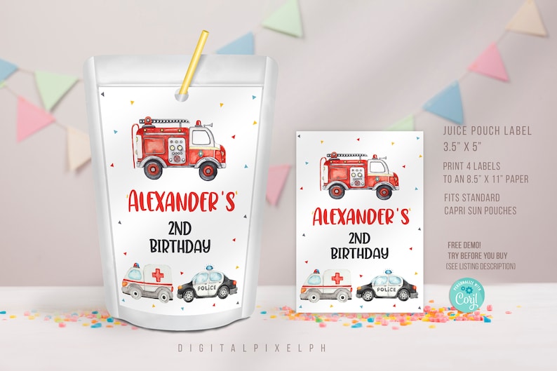 Editable Emergency Vehicles Capri Sun Labels, Emergency Vehicles Juice ...