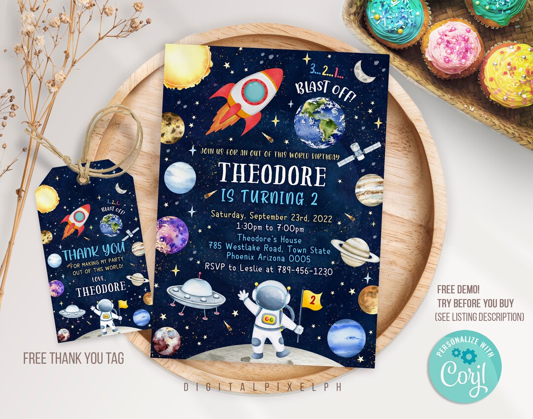 Editable Outer Space Birthday Invitation Template, Planets Rocket Ship ...