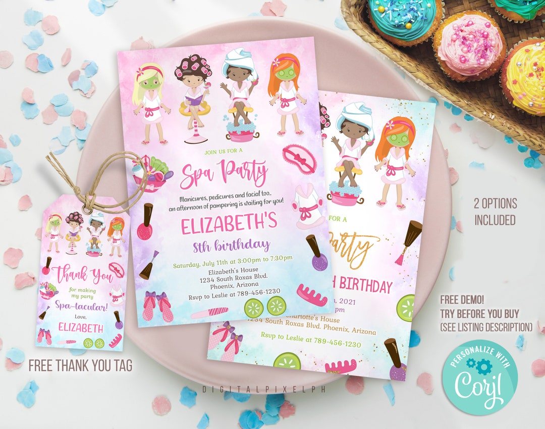 Spa Party Birthday Invitation Template Printable, Spa Party Birthday ...