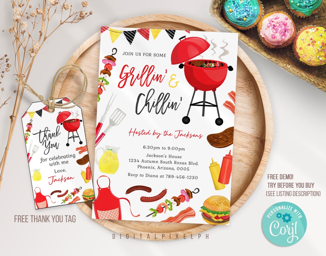 Editable Backyard BBQ Invitation Template, Grillin & Chillin Invitation ...