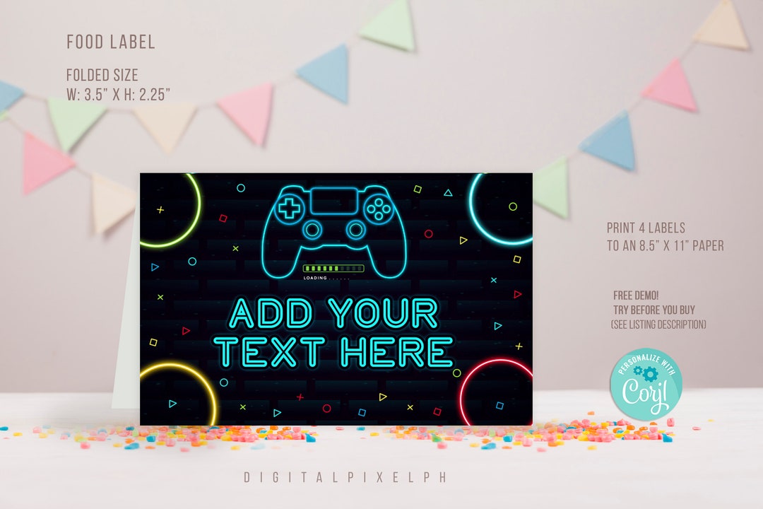 Editable Video Game Food Label, Video Game Birthday Party Food Tent ...