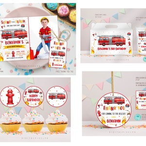 Editable Fire Truck Birthday Invitation Bundle Template, Fire Truck ...