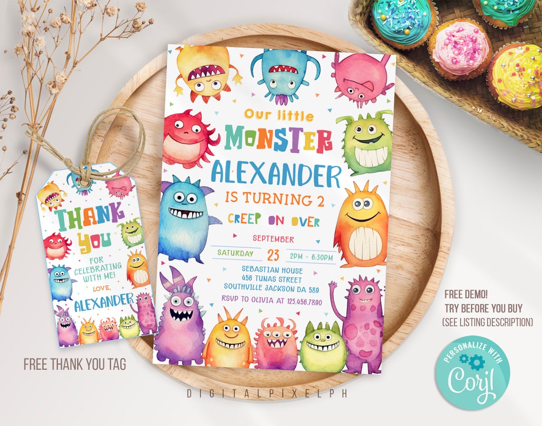 Editable Monster Birthday Invitation Template Monster - Etsy