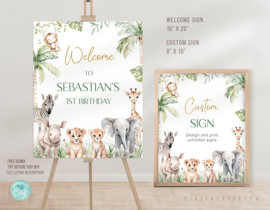 Editable Safari Birthday Party Welcome Sign Template, Safari Birthday ...