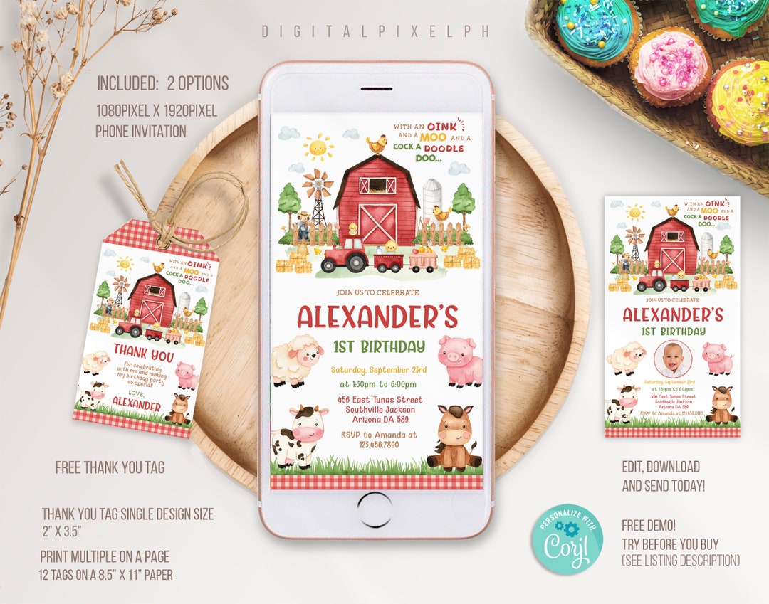Editable Farm Phone Invitation Template, Farm Electronic Invitation ...