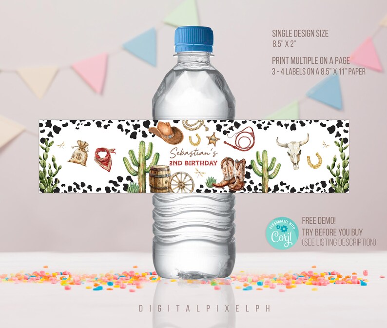 Cowboy Water Bottle Label, Cowboy Label, Western Cowboy Water Bottle ...