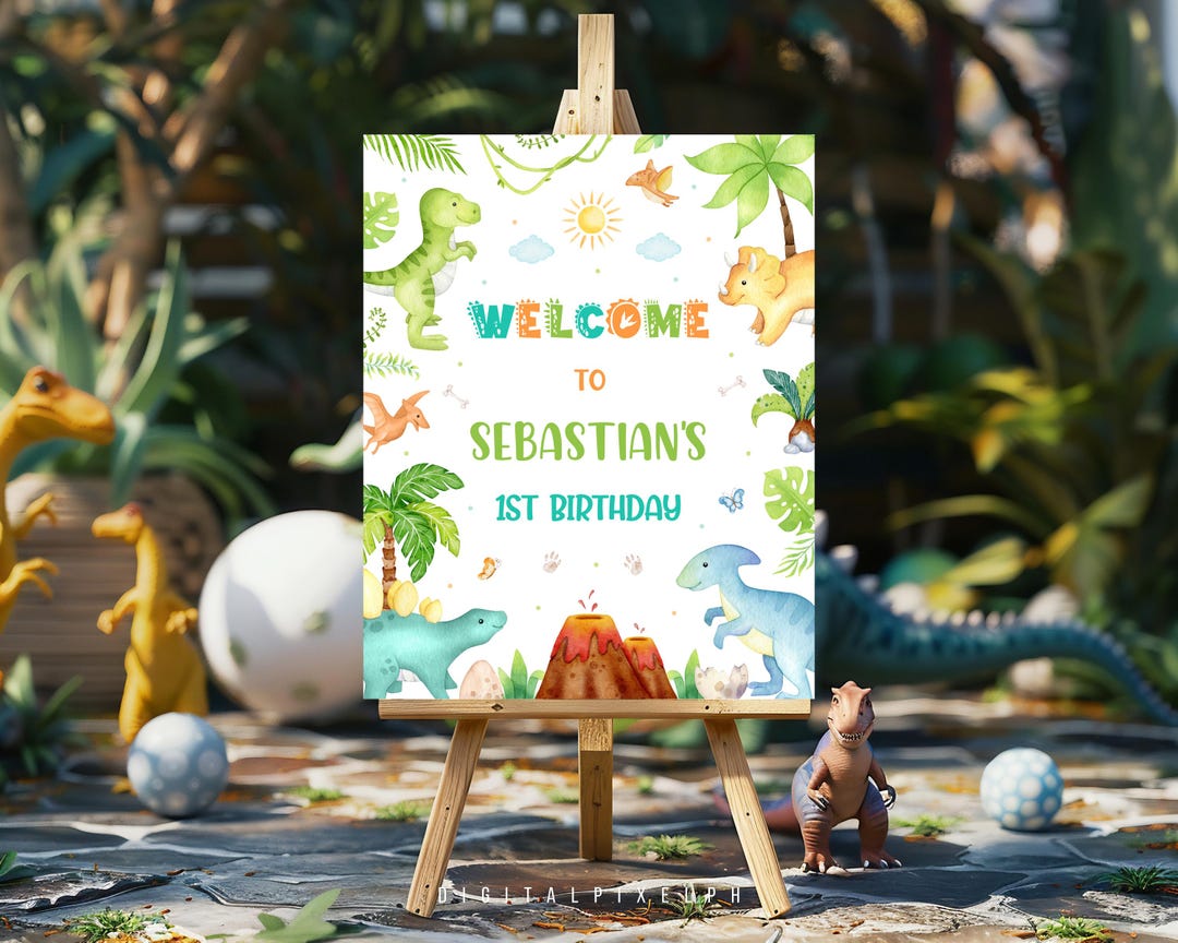 Editable Dinosaur Birthday Welcome Sign Template, Custom Sign (digital ...