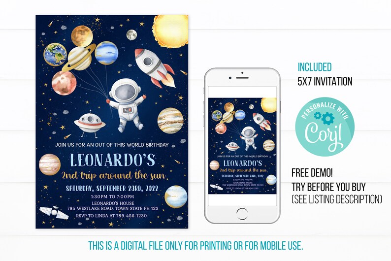 Outer Space Birthday Invitation Template Planets Rocket Ship - Etsy