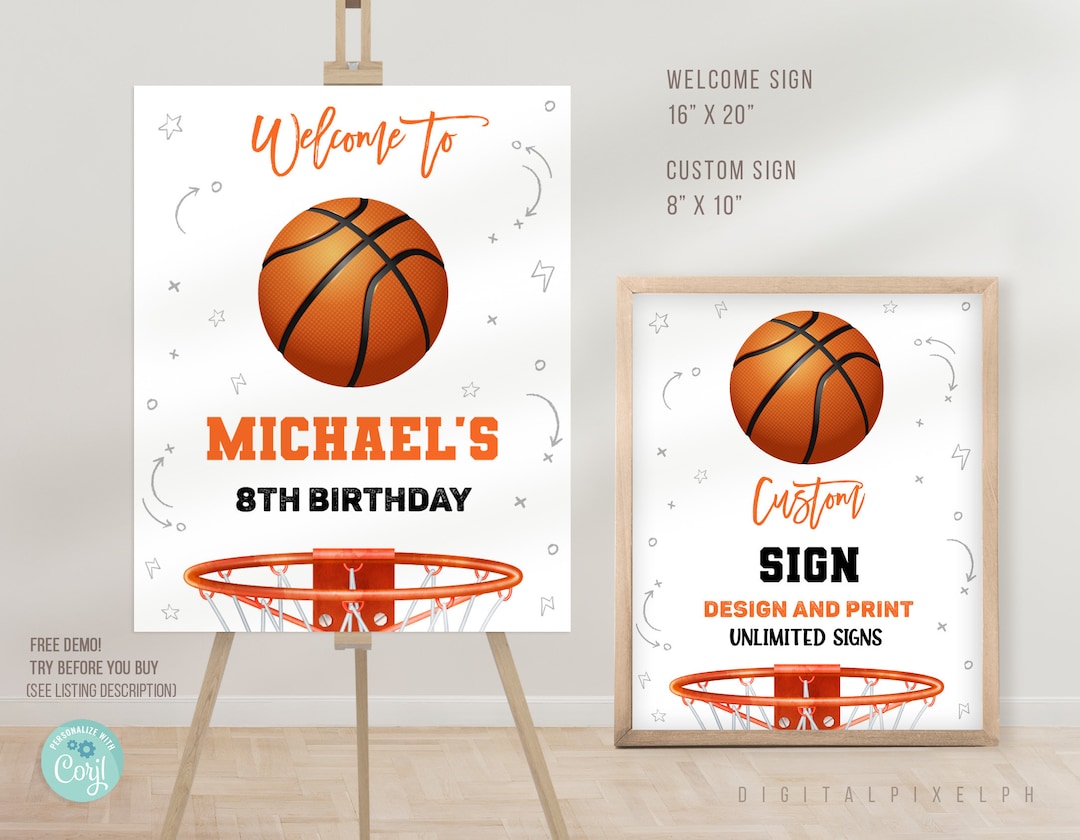 Editable Basketball Birthday Welcome Sign Template, Basketball Custom ...
