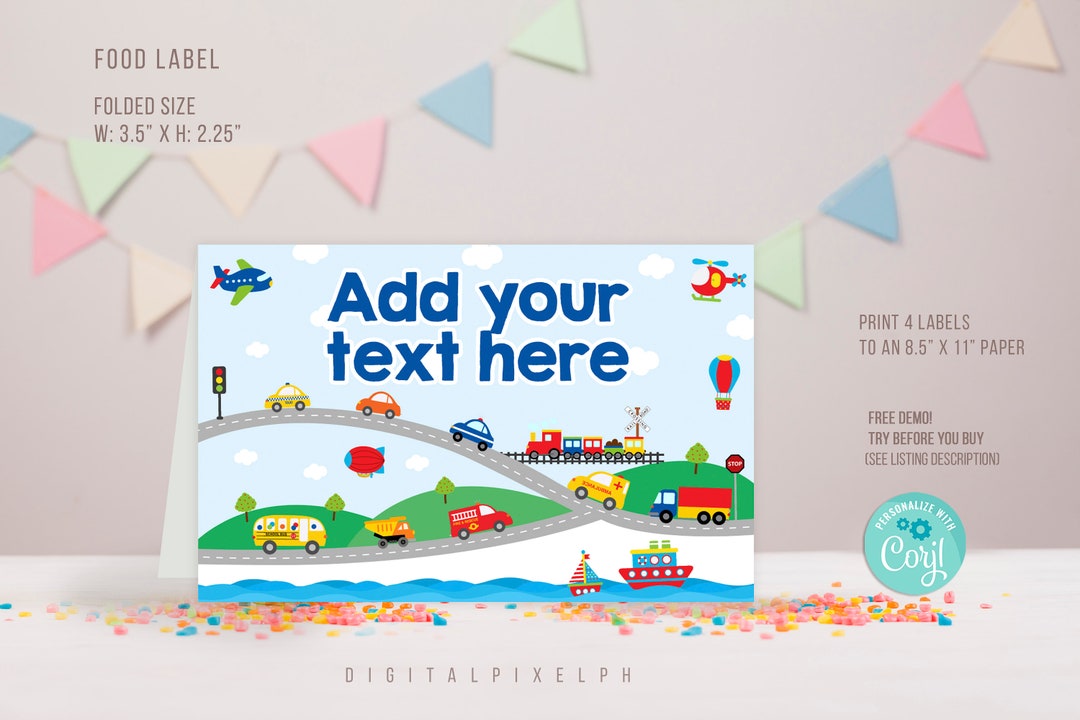 Editable Transportation Food Label, Transportation Vehicle Food Tent ...