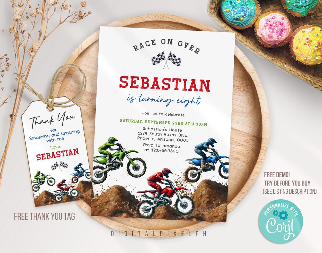 Editable Dirt Bike Birthday Invitation Template, Dirt Bike Invitation ...